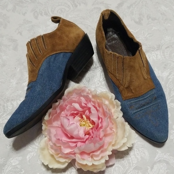 Vintage | Shoes | Unique Vtg Suede Denim Booties | Poshmark
